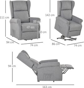 HOMCOM Relaxační křeslo, pomůcka při vstávání, polohovací funkce, do 200 kg, 72,5x94x109 cm, šedé