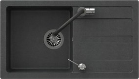 Černý kuchyňský granitový dřez QUADRON READY- MAX + BATERIE A DÁVKOVAČ NA SAPONÁT