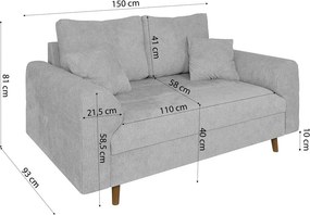 Šedá žinylková pohovka 150 cm Ariella - II. jakost – Ropez