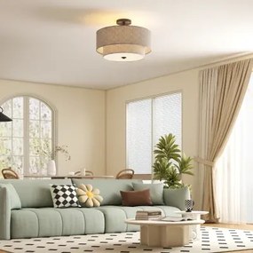 HOMCOM Stropní lampa, závěsná lampa s dvojitým stínidlem v lněném vzhledu, taupe