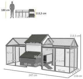 Dřevěný kurník PawHut s hnízdem, rampou, dvojitou ohrádkou, šedý| Aosom