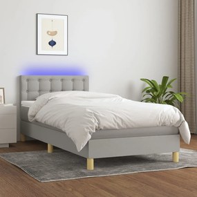 Box spring postel s matrací a LED světle šedá 90x200 cm textil,  3134005