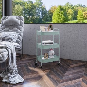 HOMCOM Skladovací vozík na kolečkách se 3 košíky a ocelovým rámem pro obývací pokoj, ložnici, kancelář a kuchyň 45x30x79 cm Světle modrá