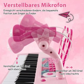 Costway Dětské elektronické piano s 37 klávesami a stoličkou, růžové