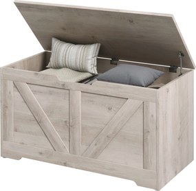 HOMCOM úložný truhla do ložnice 100 L, sedací truhla s víkem, bezpečnostní panty, 80x40x45 cm, šedá