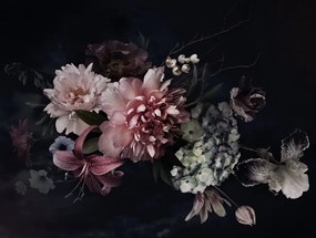 Vícedílný obraz Květiny Ve Stylu Vintage Na Tmavém Pozadí Nedostatek Nedostatek Plátno Canvas 80x60