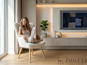 Relaxační křeslo ušák SKALA - bílá bouclé látka
