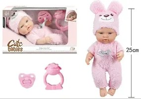 TEDDIES Panenka miminko s dudlíkem a chrastítkem / 25 cm / Pevné tělo