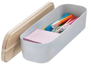 Šedý úložný box s víkem ze dřeva paulownia iDesign Eco, 9 x 27,5 cm