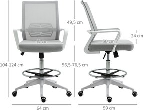 Vinsetto Výškově nastavitelná kancelářská židle s vysokým sedákem, rozměry 64D x 59Š x 104-124V cm, otočná kancelářská stolička 360°, prodyšná síťovi…