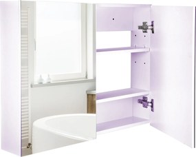 HOMCOM Koupelnová Skříň s Zrcadlem, 2-Dveřová Skříň s 3 Policemi Moderní Styl pro Ložnici a Obývací Pokoj 80x15x60 cm Světle Fialová | Aosom