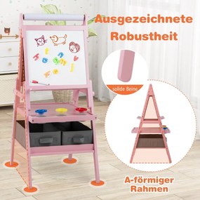 Costway Dětská tabule 3 v 1 s papírovou rolí a amp; magnetická tabule – růžový