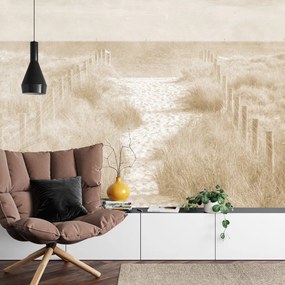 Fototapeta Pojďme Dolů Do Beach Faded Vintage Sepia Hladký vinyl 90x60