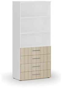 Kancelářská skříň se zásuvkami PRIMO WHITE, 1781 x 800 x 420 mm, bílá/dub př.