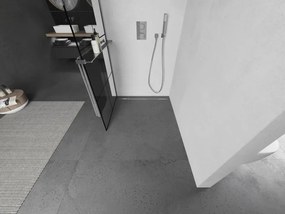 Mexen Kioto+ L, sprchová zástěna Walk-In s poličkou a věšákem 80 x 200 cm, 8mm čiré sklo černý vzor, ​​chromový profil, 800-080-123-01-77