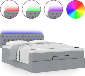 Osmanská postel s matrací &amp; LED světle šedá 140x190 cm látka 3312388