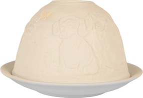 Bílý porcelánový svícen s jezevčíky Paollo - Ø 12*8 cm