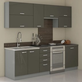 GREY gr | vysoká skříňka 60 DKS-210 3S1F potravinová | UNI DVÍŘKA | 60 cm | PREMIUM BOX | světle šedá/tmavě šedá lesk