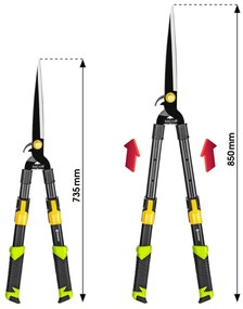 Fieldmann FZNR 1030 Teleskopické pákové nůžky Rozměry: délka 73,5-85 cm, šířka 19,5 cm, Čistá hmotnost: 1280 g, Výjimečně ostrá čepel, Pogumovaná