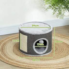 PawHut škrabadlo, 30 cm vysoké škrabadlo pro kočky s jeskyní, škrabadlo, věž pro kočky ze sisalu, pro kočky do 5 kg, tmavě šedá barva