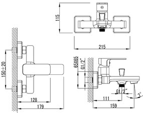 Aqualine, FACTOR nástěnná vanová baterie, chrom, FC310