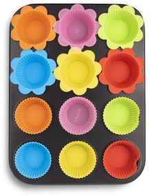Kovová forma na muffiny se silikonovými košíčky 12 ks