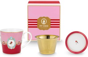 Pip Studio Love Birds Stripes sada na čaj pro jednoho 225 ml, červeno-růžová (Sada na čaj pro jednoho v dárkovém balení)