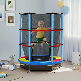 HOMCOM Dětský Trampolín, Ø140 cm Trampolín pro Děti s Ochrannou Síťí, Zahradní Trampolín pro Děti ve Věku 3-6 Let, Vnitřní, Vícebarevný
