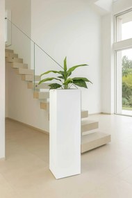Hranatý květináč BLOCK, výška 100 cm, materiál MDF, bílý mat