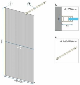 Bezrámová sprchová zástěna REA AERO INTIMO 120 cm, černá/ornament - bez vaničky
