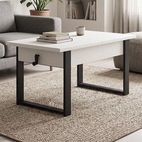 Rozkládací polohovací konferenční stolek HOGO 3v1 | 120-157x62,5-74,5x67 cm | síla horní desky 32 mm | bílá/černé nohy