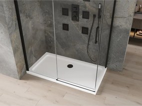 Mexen Omega sprchový kout posuvný 140 x 80 cm, transparentní, černý + vanička Flat, bílá - 825-140-080-70-00-4010B