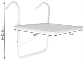 Závěsný balkonový stolek - 56x40x52cm | bílý
