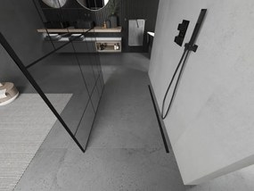 Mexen Kioto, průchozí sprchová zástěna 110 x 200 cm, 8mm sklo čiré/černý vzor, 2x černá stabilizační rozpěra, 800-110-002-70-78