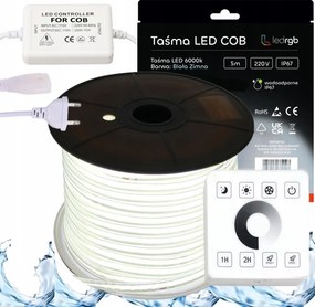Set Led pásek Cob 230V 10m 6000K Bílý Studený Napájecí Zdroj Ovladač Dálkový Ovladač Rf