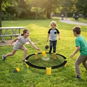 KIK Míčová hra Roundnet / Odrazová síť s rámem / 2 míčky, pumpička