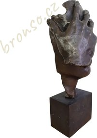 Tvář - Salvador Dalí - bronzová socha   (Abstraktní bronzová hlava s rukou – moderní umělecká socha na mramorovém podstavci)