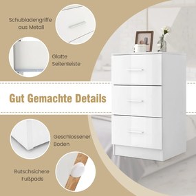 Costway Noční stolek se 3 zásuvkami s vysokým leskem – 37,1 × 34,2 × 66,5 cm