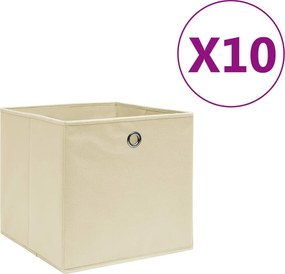 vidaXL Úložné boxy 10 ks netkaná textilie 28 x 28 x 28 cm [325218] Barva: krémová