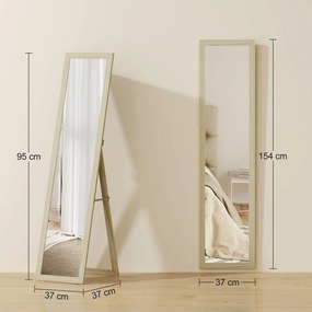 HOMCOM stojací a nástěnné zrcadlo obdélníkové celozrcadlo do šatny, ložnice, obývacího pokoje 37x37x154 cm, přírodní dřevo