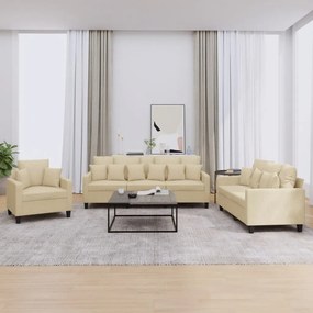 3dílná sedací souprava s polštáři krémová textil 3201634