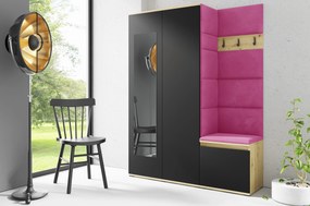 Eka Předsíňová stěna s čalouněnými panely Trinity 11 - Dub Artisan s černou / Růžová 2310