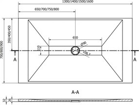 Mexen Toro, SMC obdélníková sprchová vanička 150 x 90 cm, bílá, zlatá krytka, 43109015-G