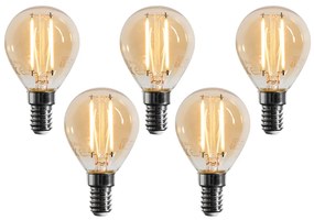 Sada 5 stmívatelných LED žárovek E14 G45 zlatých 4W 330 lm 2100K