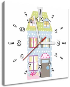 Gario Obraz s hodinami Modrý domeček Rozměry: 30 x 30 cm