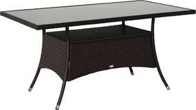 Outsunny jídelní stůl zahradní stůl polyratanový skleněný stůl 150x85x74cm, bezpečnostní sklo hnědočerné, ideální pro zahradu a terasu |