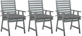 vidaXL Zahradní jídelní židle s poduškami 3 ks masivní akáciové dřevo [3064442] Barva: Šedá