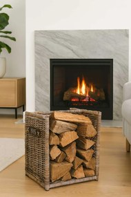 Koš na dřevo LUMBER, ratan, délka 42 cm, přírodní šedá