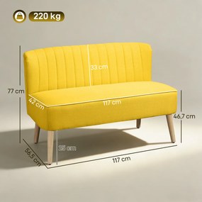 HOMCOM dvoumístná pohovka bez područek s dekorativním prošíváním — čalouněná, úsporná moderní pohovka s nohami z kaučukového dřeva, 117 x 56,5 x 77 c…