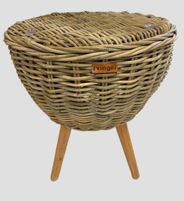 Vingo Odkládací ratanový stolek se skleněnou deskou, 52 cm